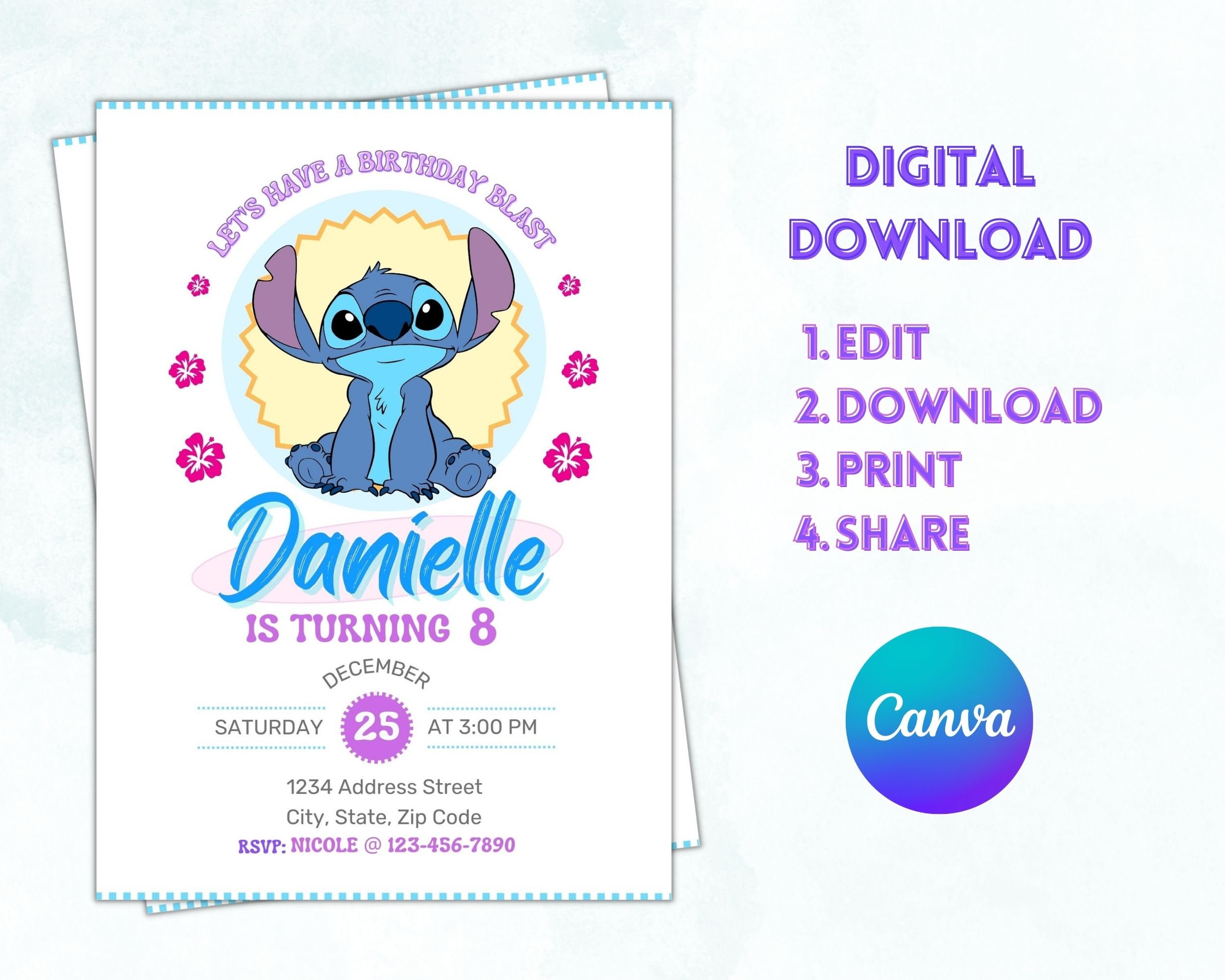 Editable Stitch Birthday Invitation Template, Stitch Invitation, Stitch ...