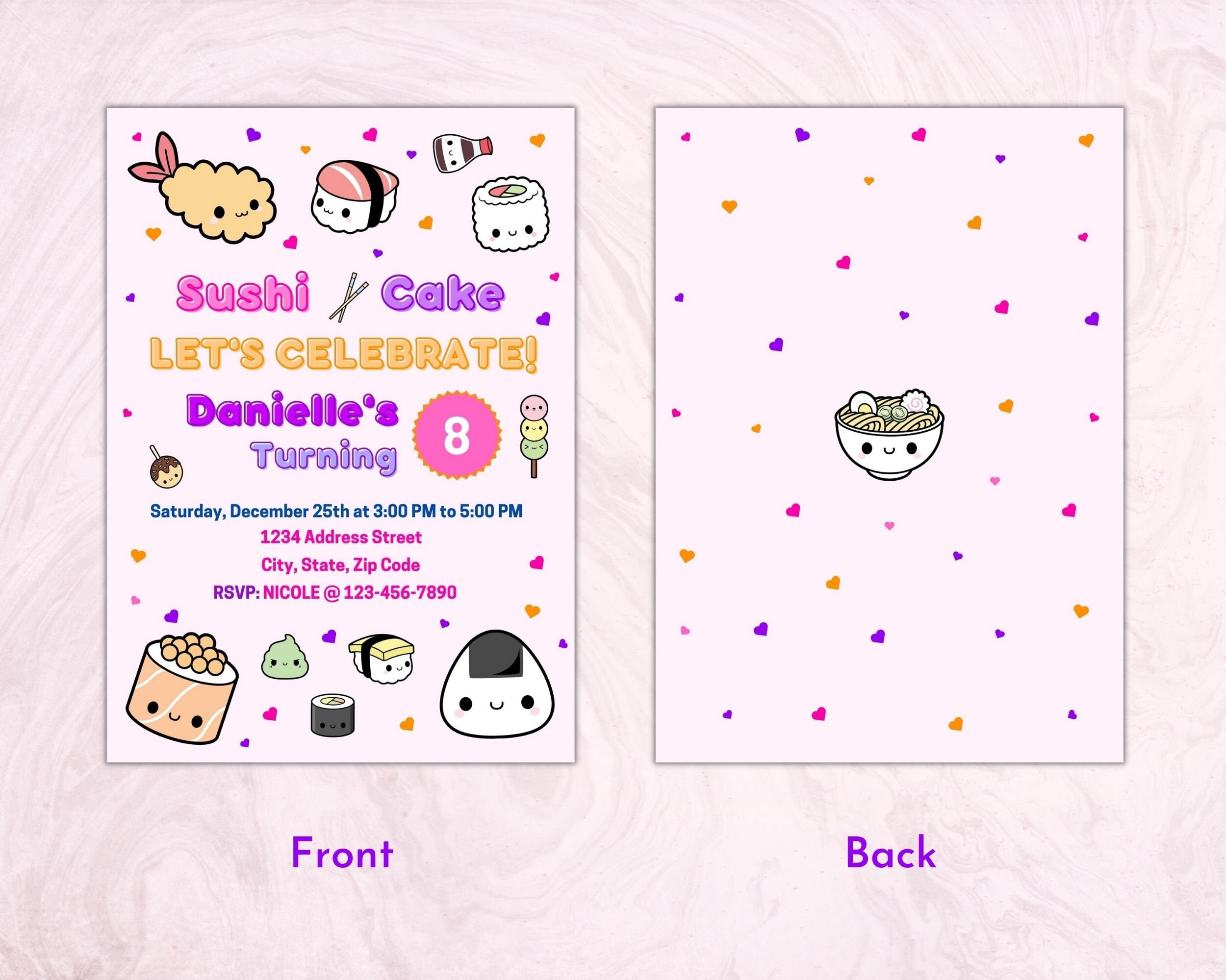 Editable Sushi Birthday Invitation Template, Sushi Invitation, Sushi ...