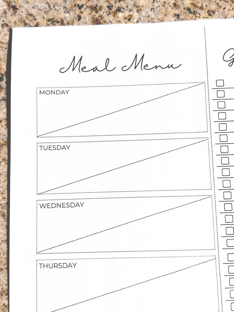 Meal Menu and Grocery List Printable PDF A4, Weekly Meal Planner ...