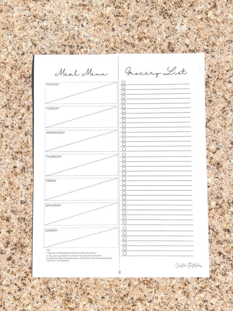 Meal Menu and Grocery List Printable PDF A4, Weekly Meal Planner ...