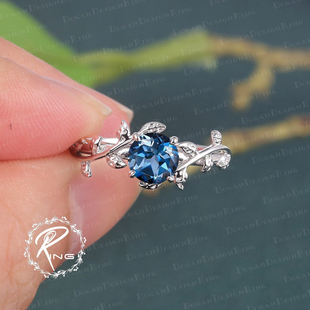 Vintage London Blue Topaz Engagement Ring Nature Inspired White Gold ...