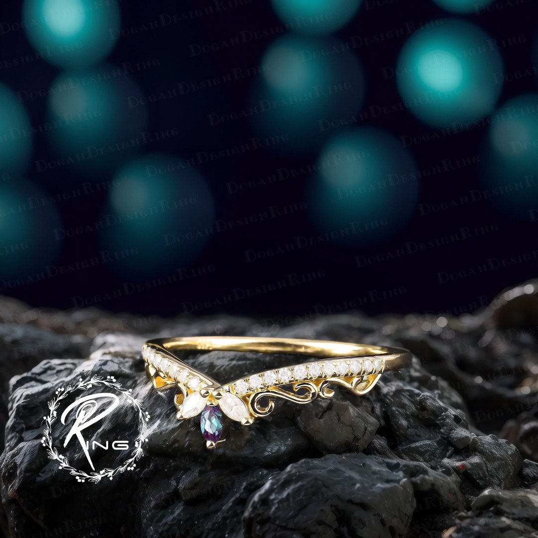 Vintage Marquise Alexandrite Wedding Ring Solid 14k Gold Gemstone ...