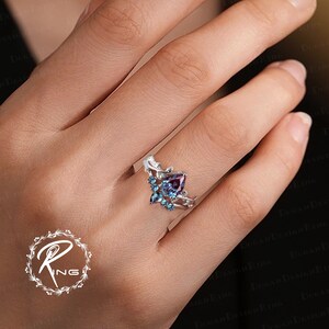 Unique Pear Shaped Alexandrite Engagement Ring Sets Vintage 14K White ...