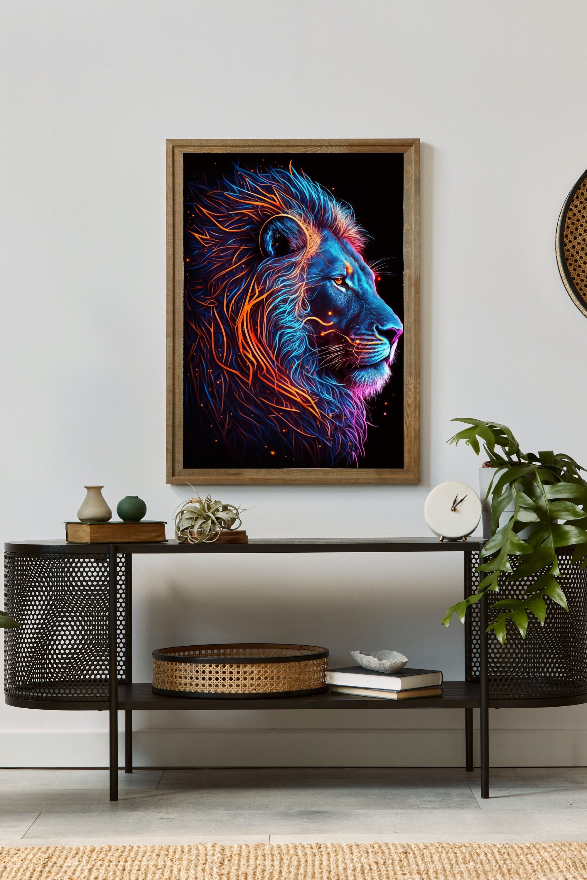 Radiant King: Neon Lion Poster to Light up Your Space - Etsy