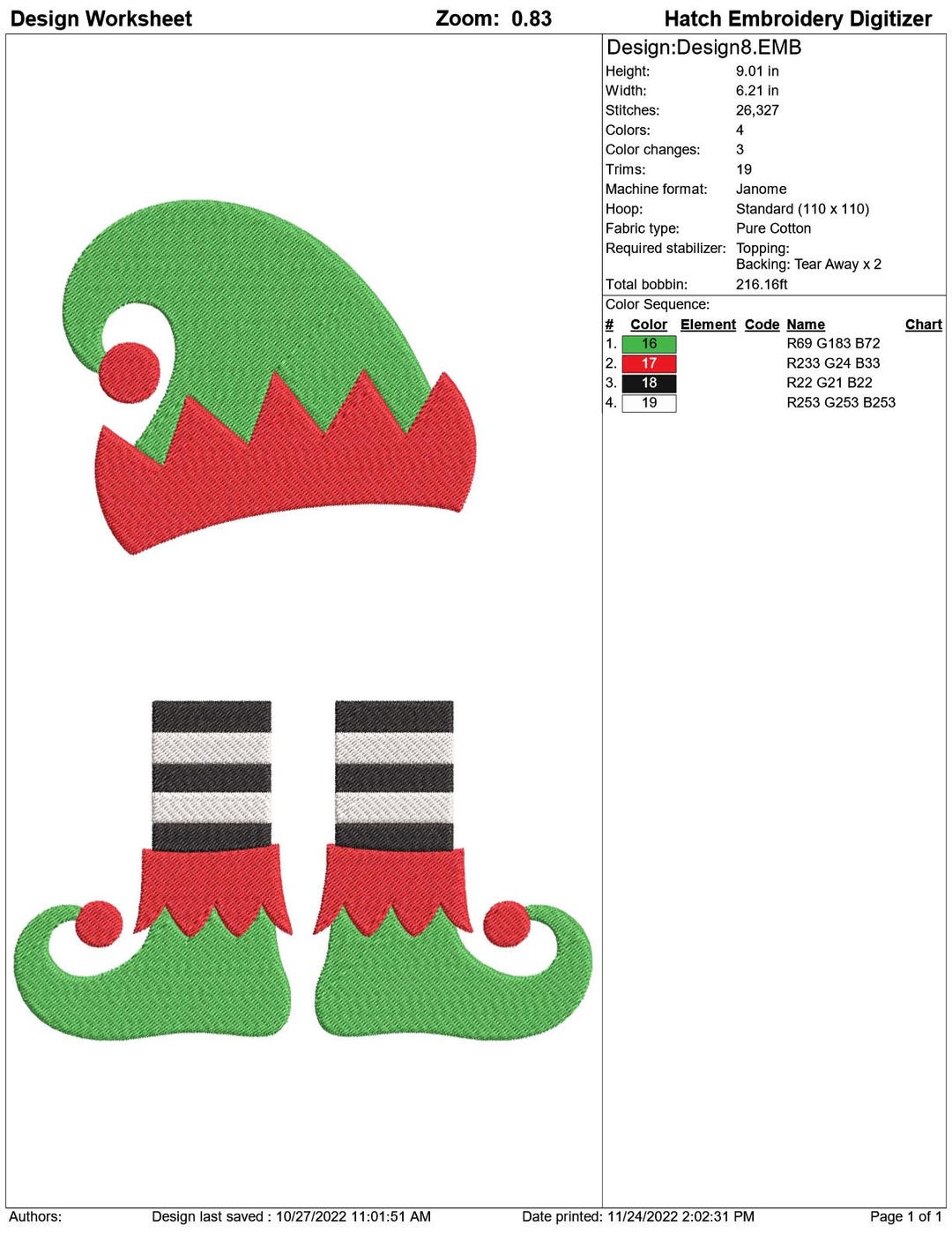 CHRISTMAS SPLIT ELF Hat & Feet Embroidery Machine Design Pes Jef Hus ...