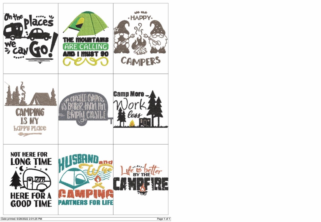 Collection of Camping Quotes Embroidery Machine Design PES JEF HUS Dst ...
