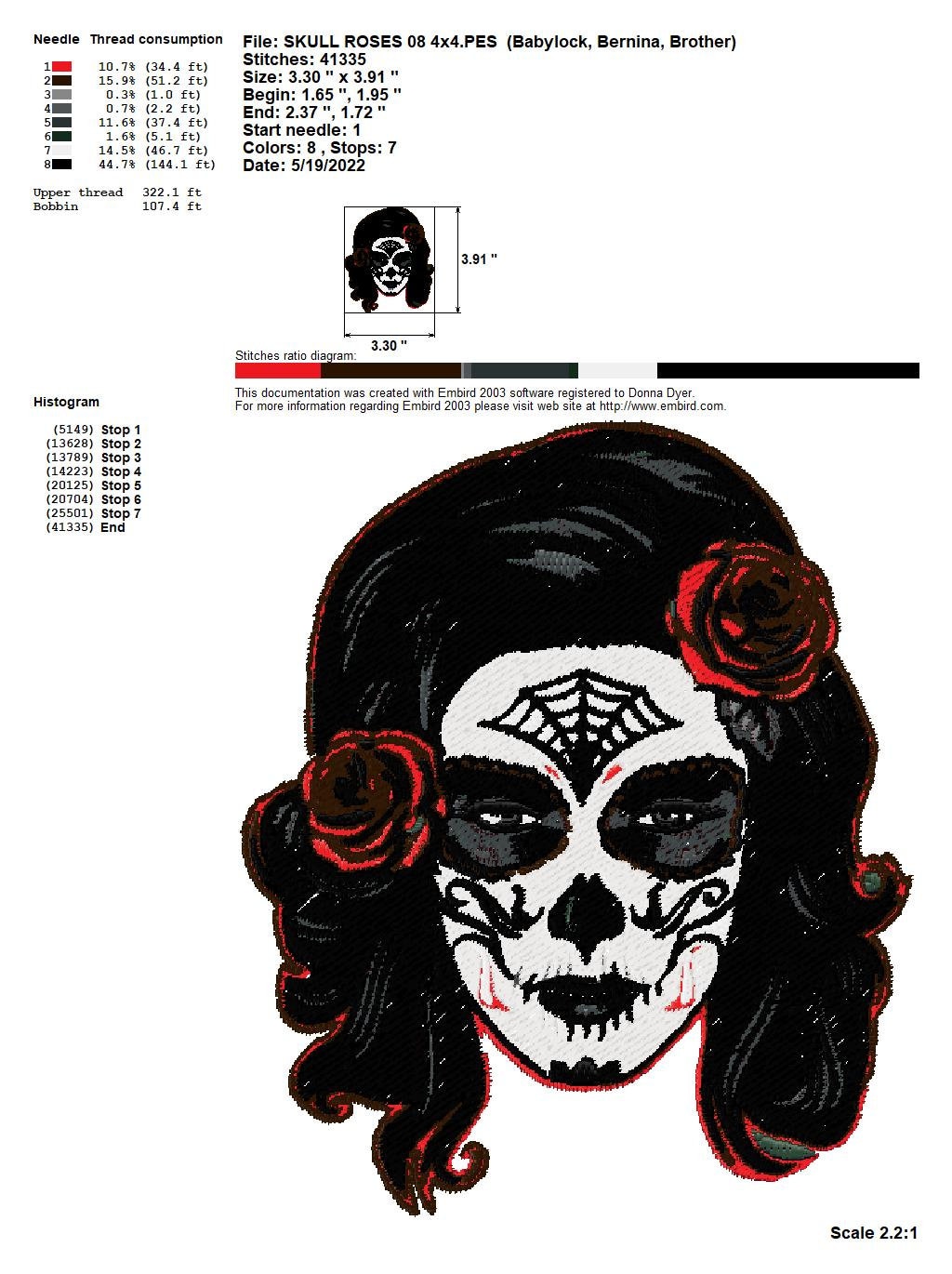 Skull With Roses Embroidery Machine Design PES HUS DST Jef Exp - Etsy