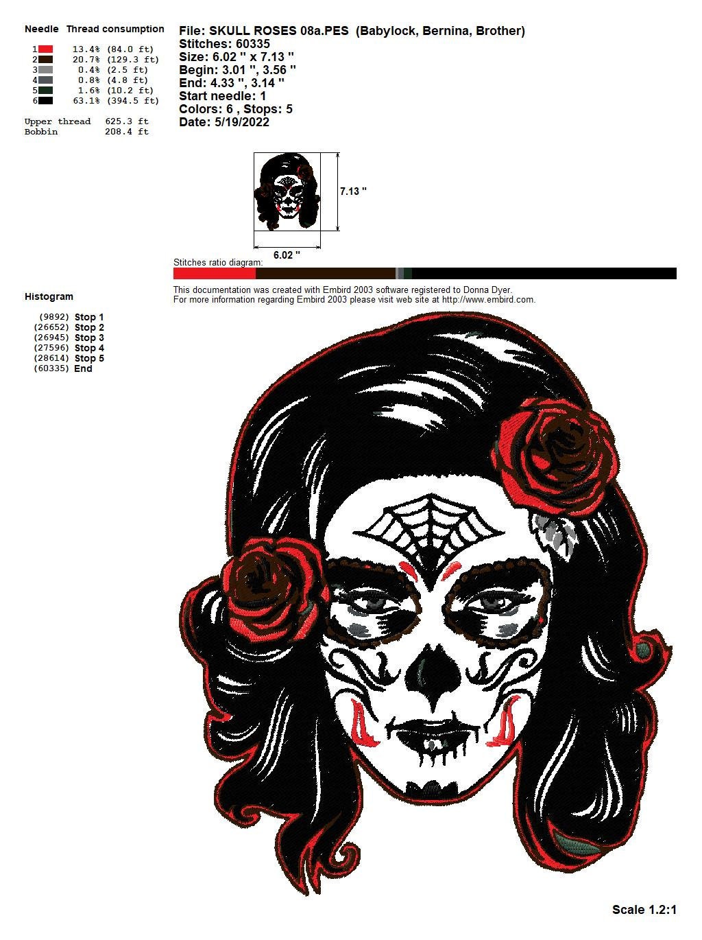 Skull With Roses Embroidery Machine Design PES HUS DST Jef Exp - Etsy