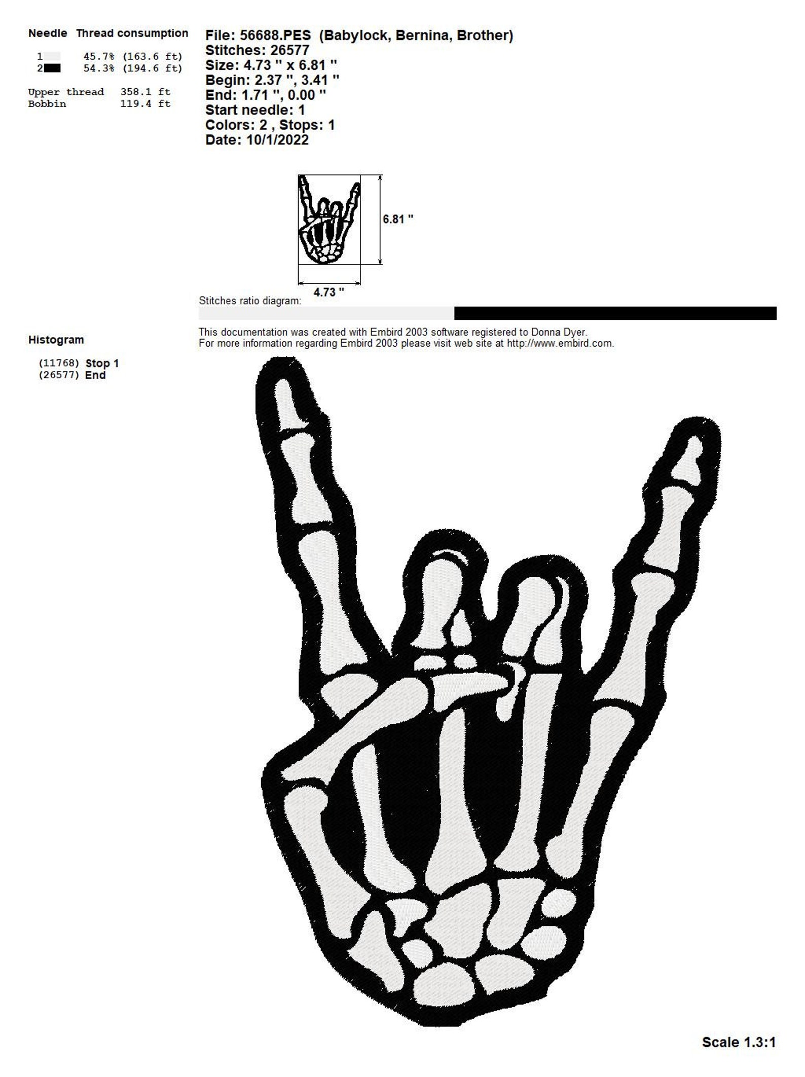 SKELETON HANDS Embroidery Machine Design PES Jef Hus Dst Exp - Etsy