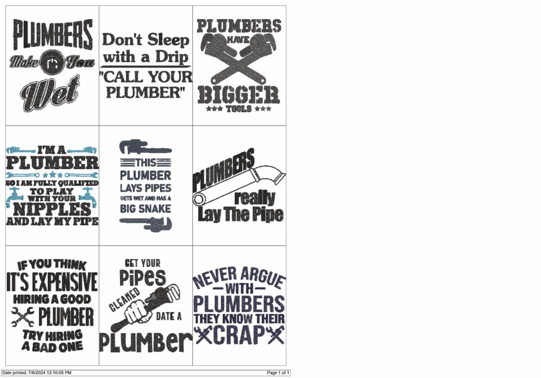 Plumber Quotes Embroidery Machine Design PES JEF HUS Dst Exp Vp3 Xxx - Etsy