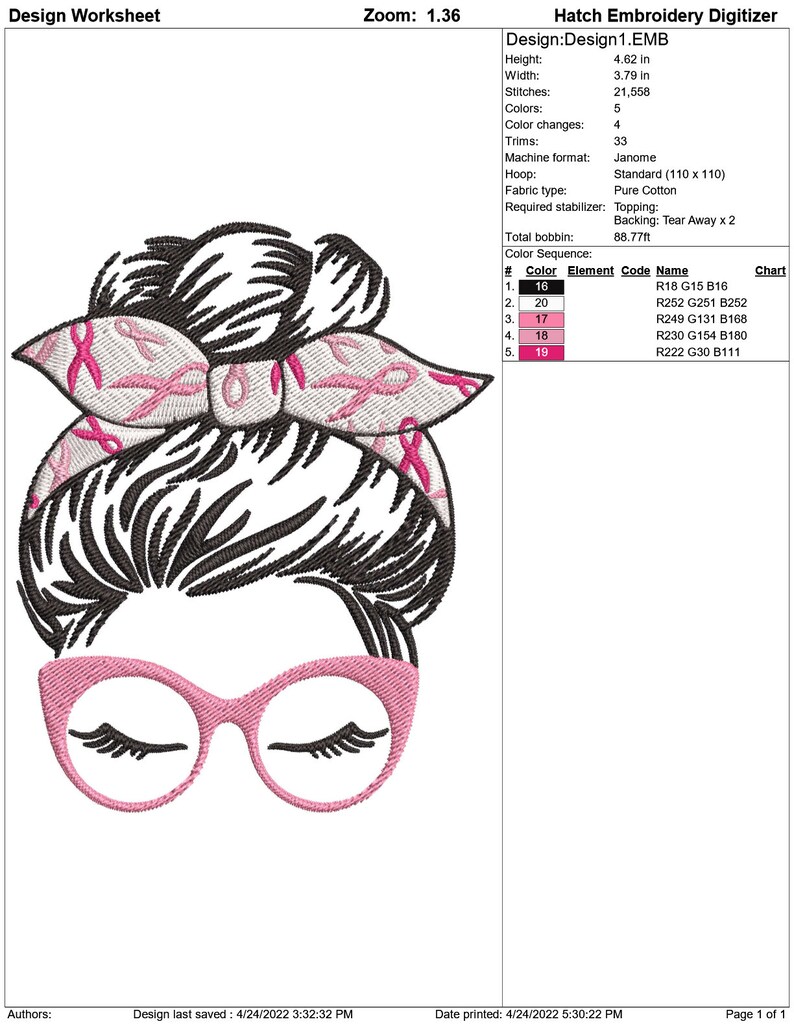 Messy Bun Breast Cancer Awareness Embroidery Machine Design PES DST HUS ...