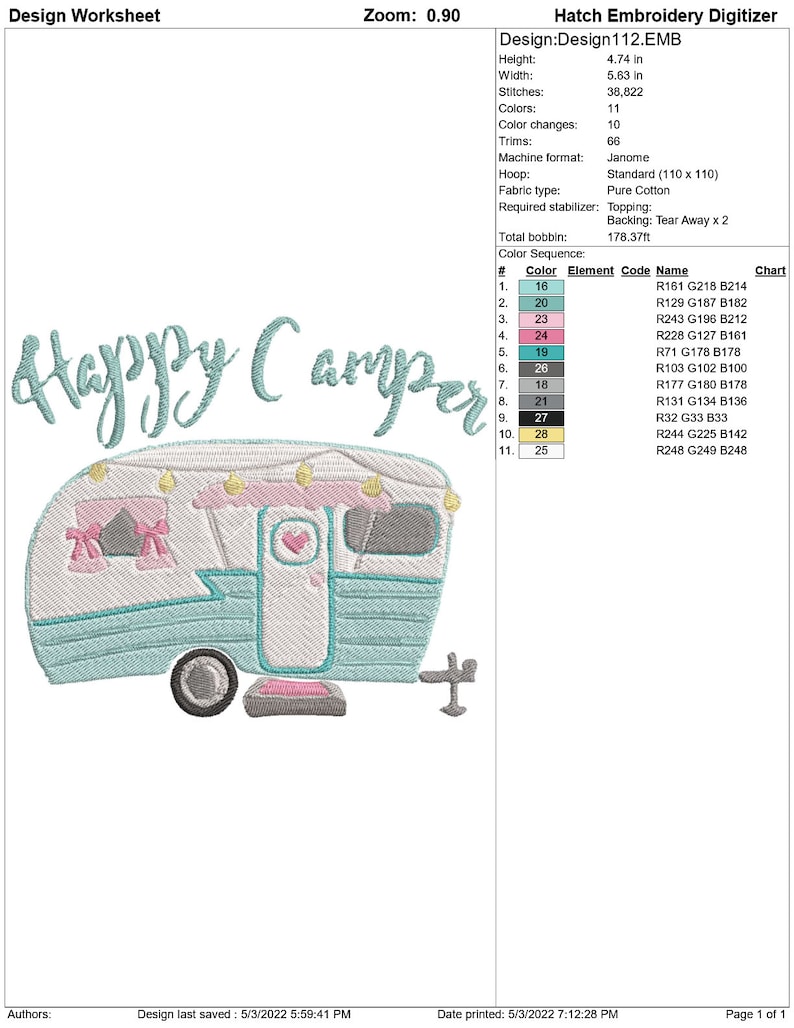 Happy Camper Retro RV Embroidery Machine Design PES HUS Jef Exp Dst Xxx ...
