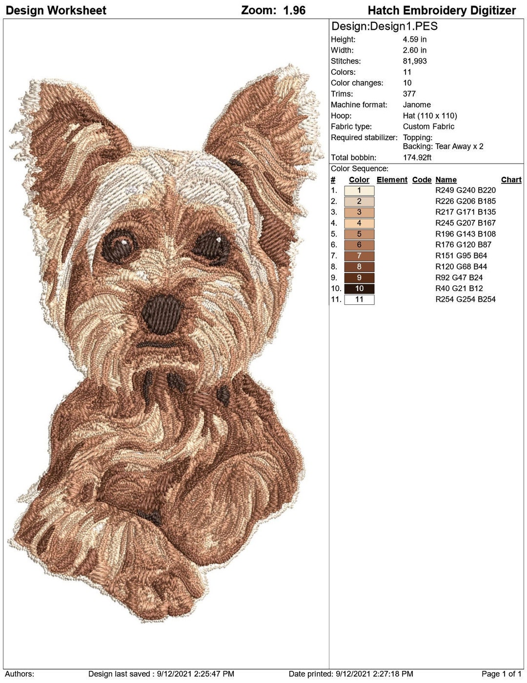 Cute Yorkie Puppy Dog Embroidery Machine Design PES HUS DST Jef Exp Vp3 ...