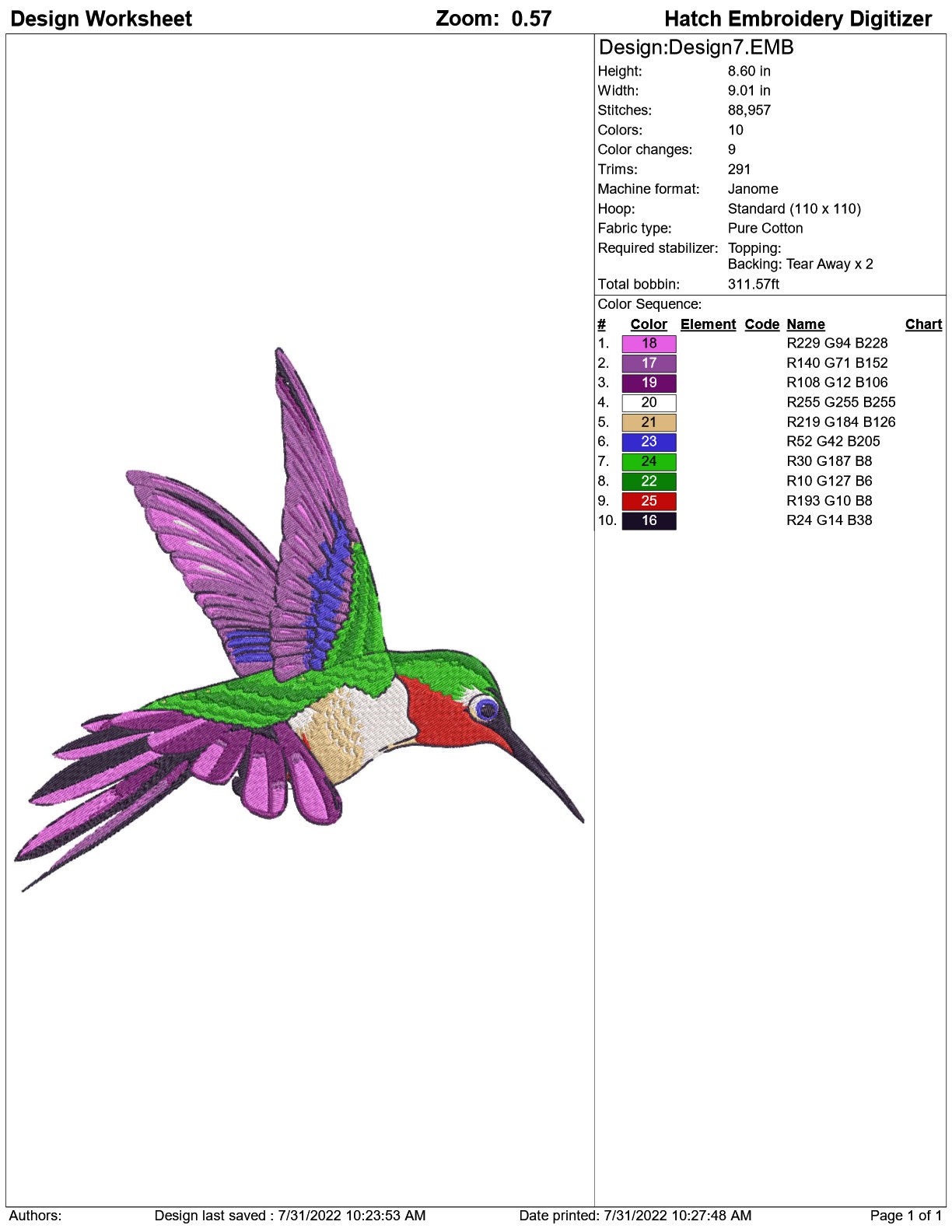Hummingbird Embroidery Machine Design PES HUS DST Jef Exp Vp3 Xxx - Etsy