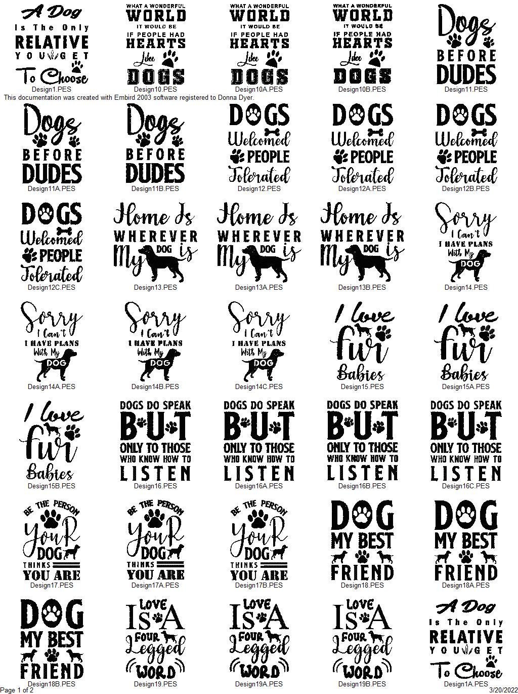 20 Dog Quotes Embroidery Machine Design PES JEF HUS Dst Exp - Etsy