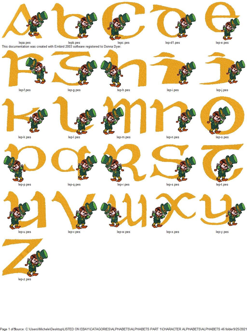 10 DIFFERENT CHARACTER ALPHABET Sets Embroidery Machine Design Pes - Etsy