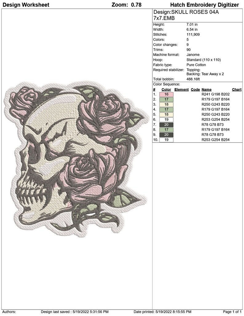 Skull With Roses Embroidery Machine Design PES HUS (Download Now) - Etsy