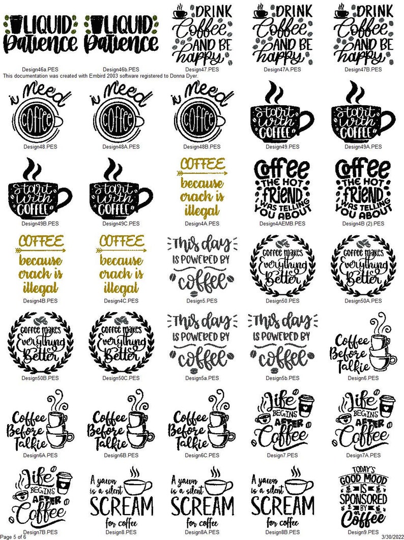 50 Coffee Quotes Embroidery Machine Design PES JEF HUS Dst Exp - Etsy