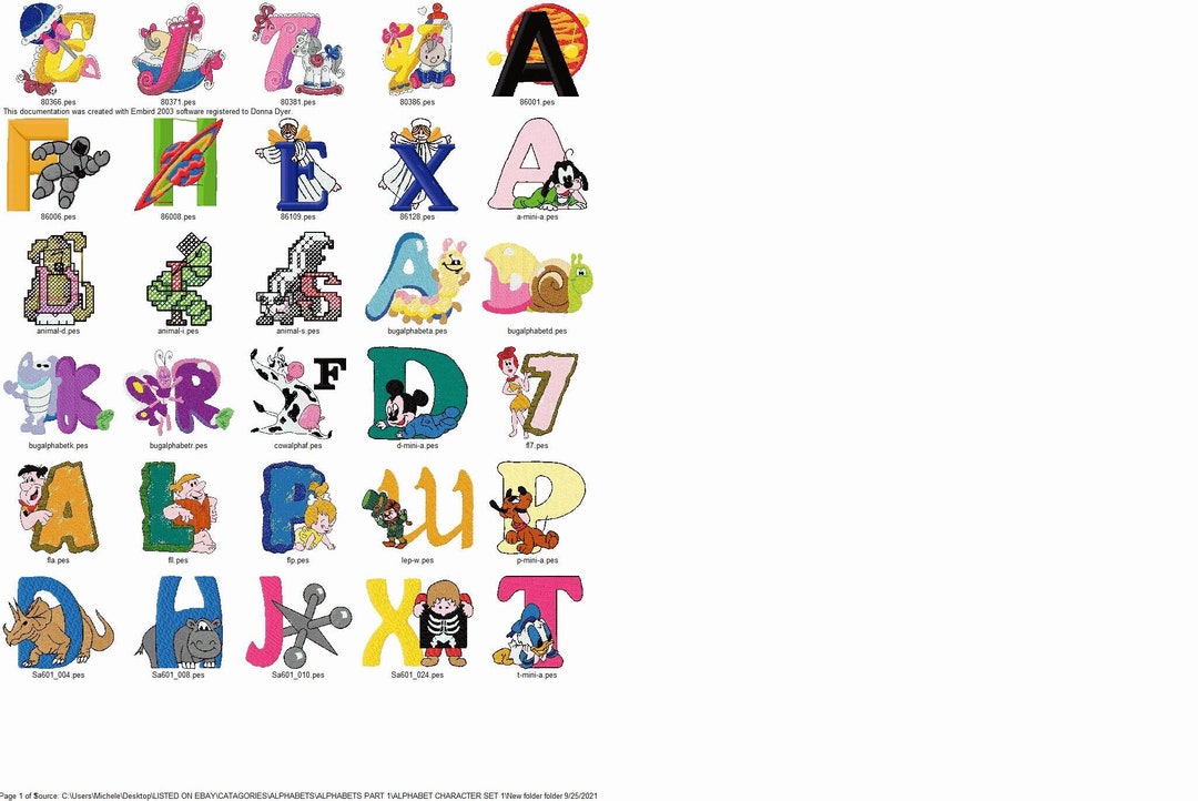 10 DIFFERENT CHARACTER ALPHABET Sets Embroidery Machine Design Pes - Etsy