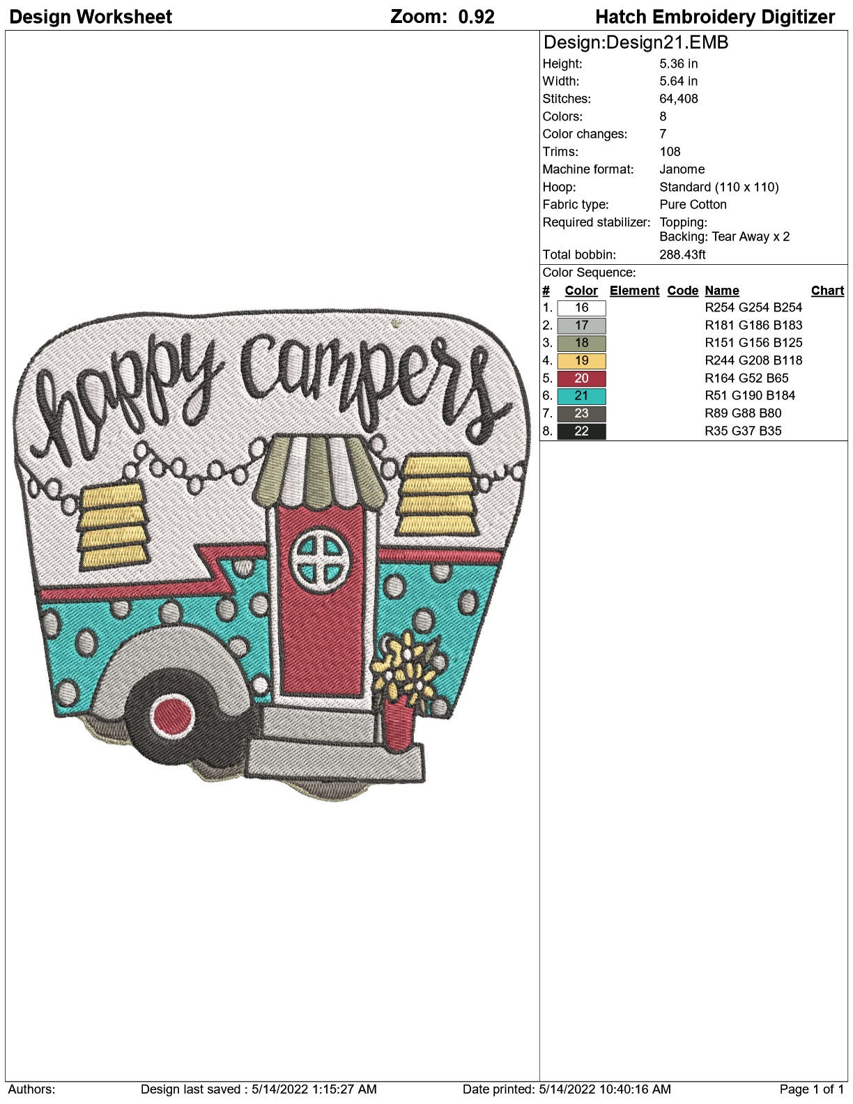 Happy Camper Retro RV Embroidery Machine Design PES HUS Jef Exp Dst Xxx ...