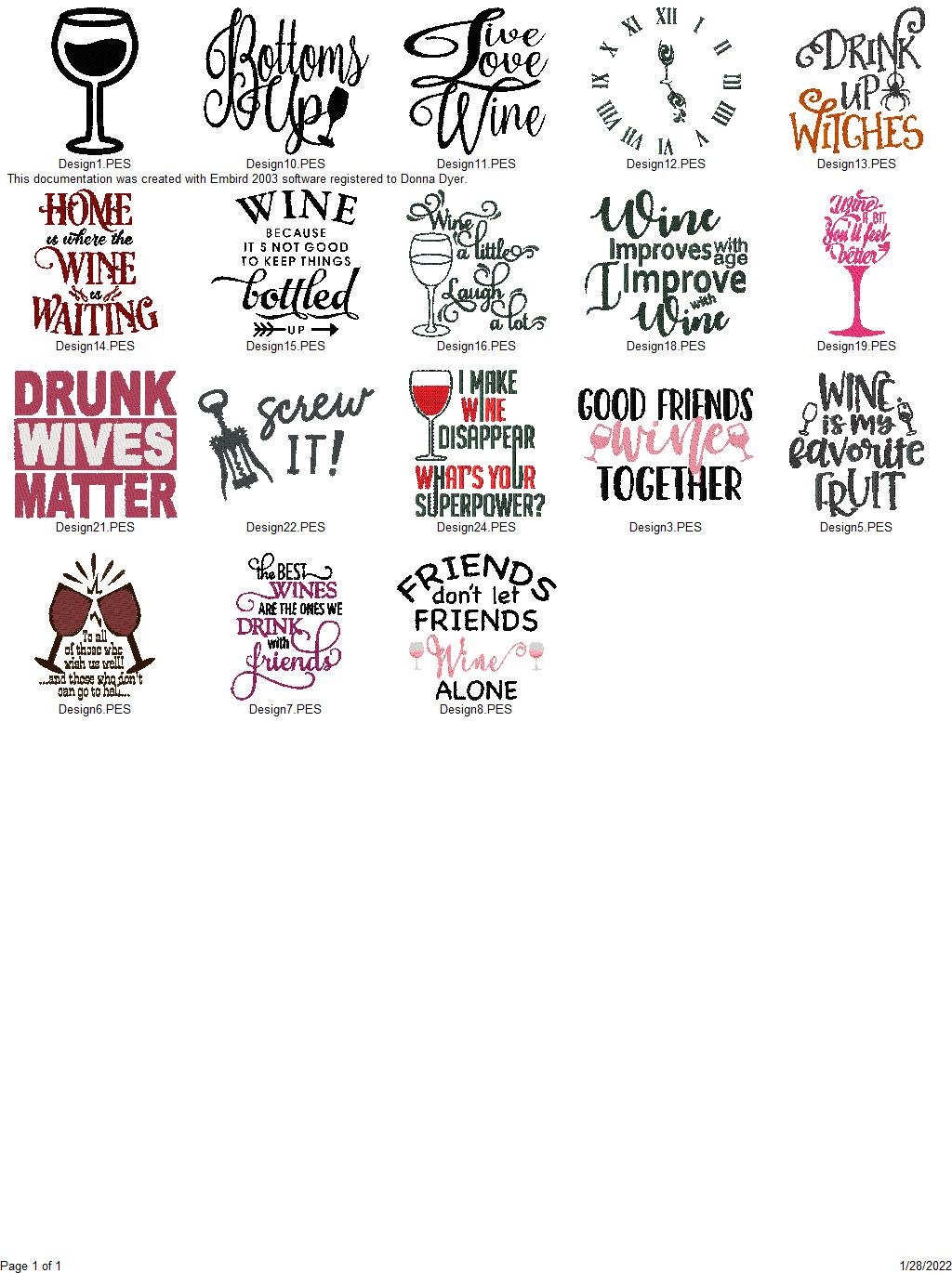 18 Wine Quotes Embroidery Machine Design PES JEF HUS Dst Exp - Etsy