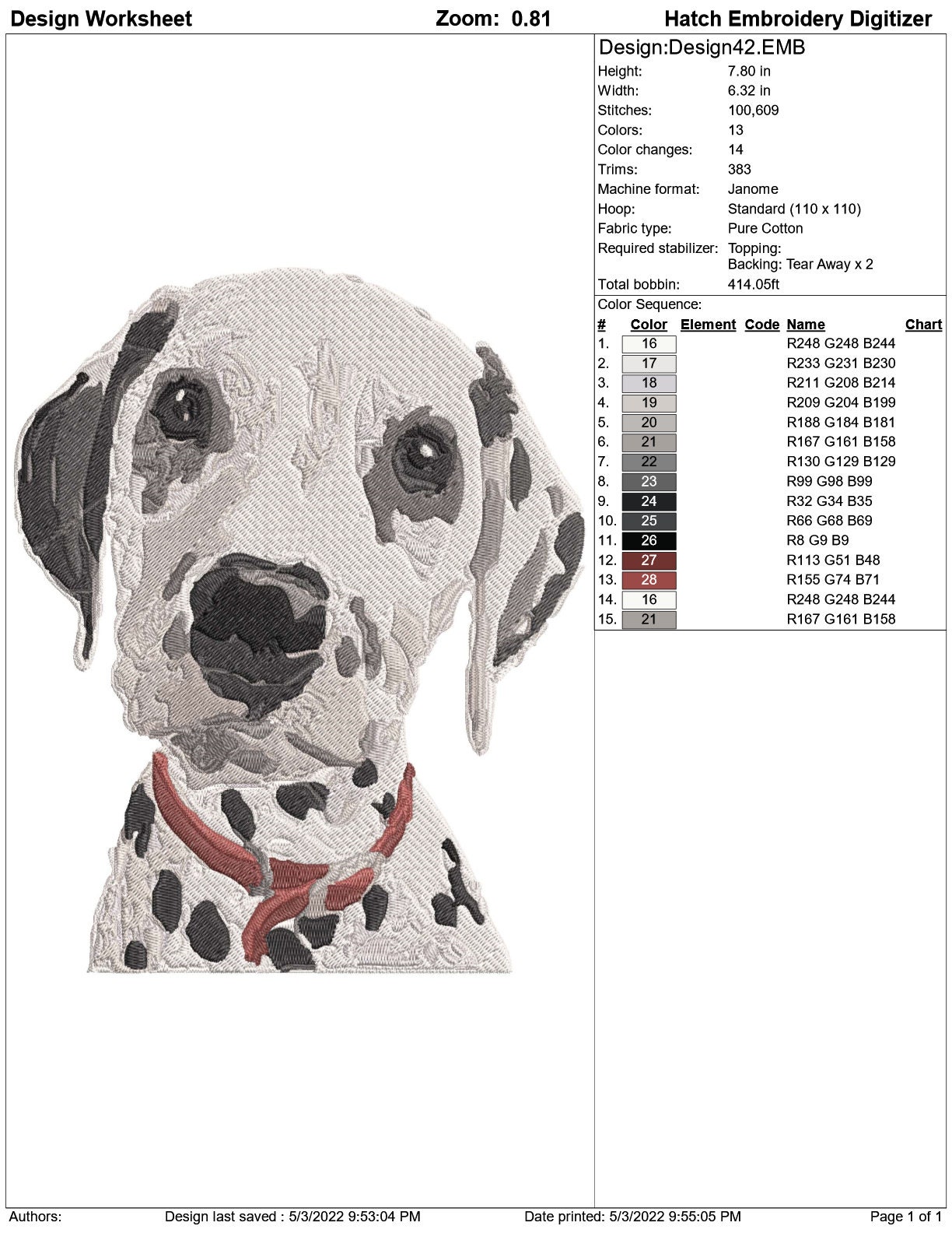 Cute Dalmation Puppy Dog Embroidery Machine Design PES HUS DST Jef Exp ...