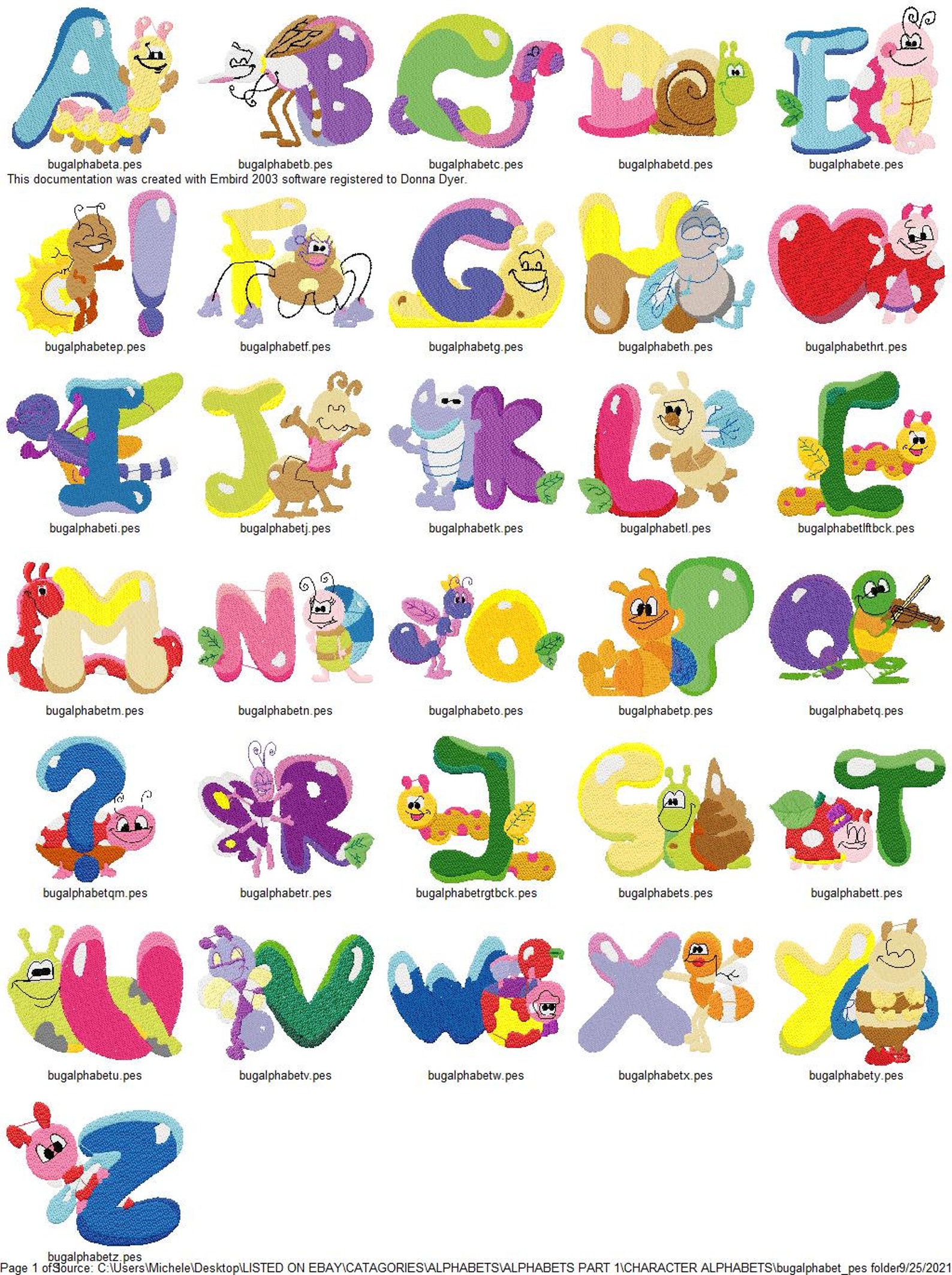 10 DIFFERENT CHARACTER ALPHABET Sets Embroidery Machine Design Pes - Etsy