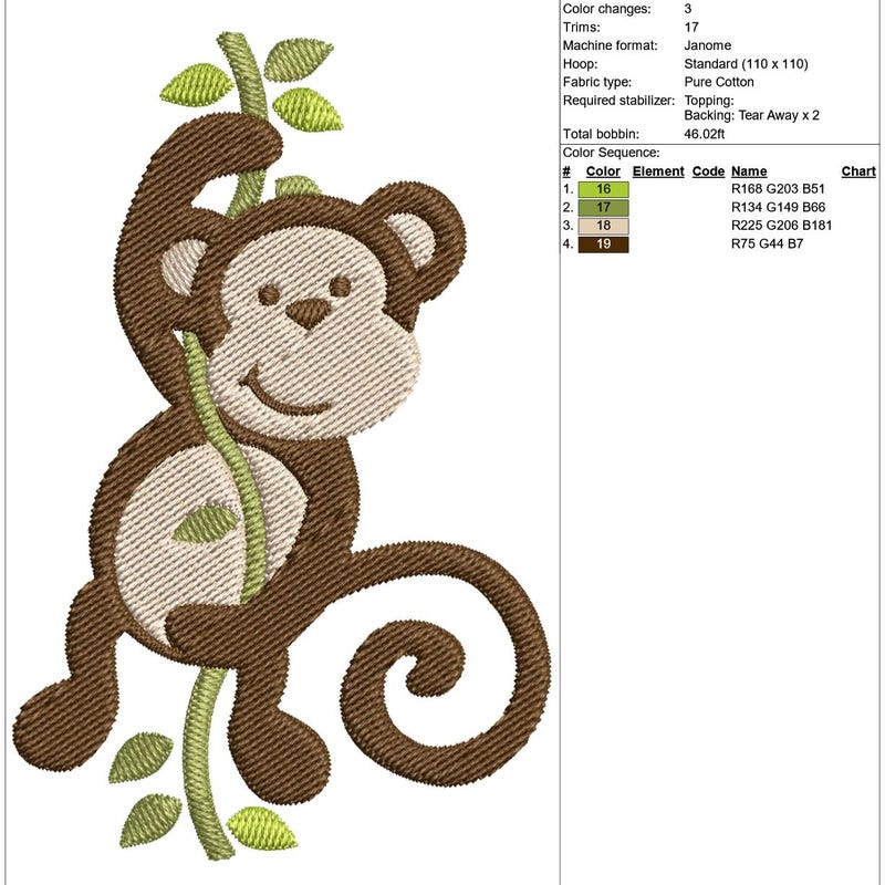 Monkey Embroidery Design - Etsy