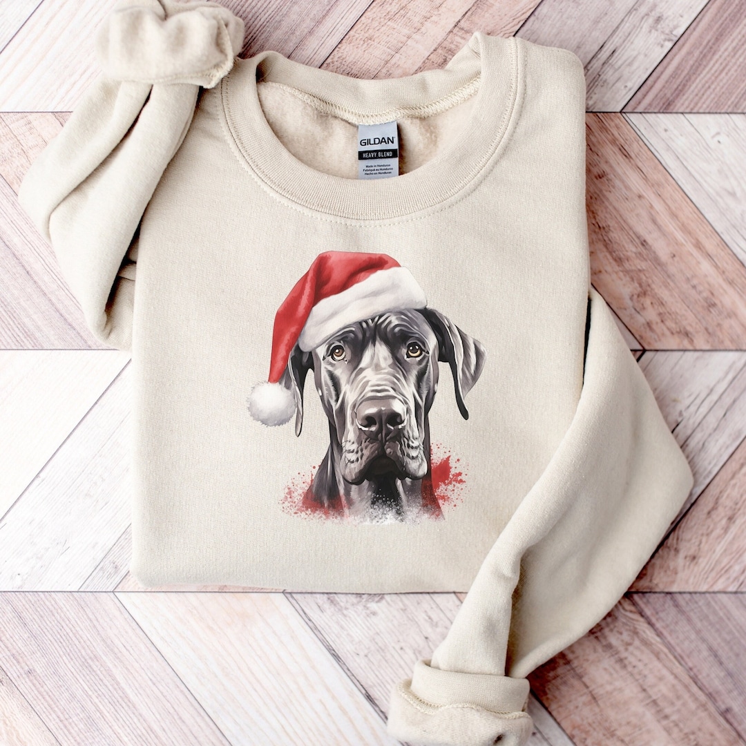 Cute Great Dane Christmas Sweatshirt | Great Dane Santa Hat Christmas ...