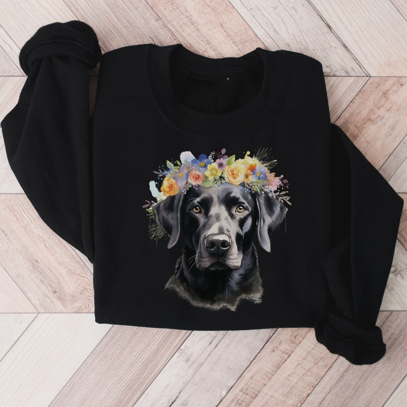 Black Lab Flower Sweatshirt Black Lab Sweater Chocolate Lab Crewneck ...
