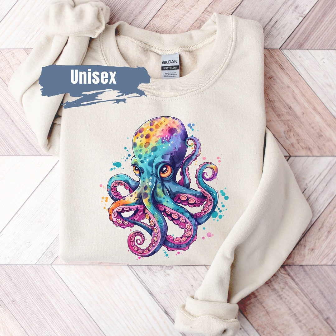Octopus Vibrant Color Sweatshirt | Ocean Lover Gift | Ocean Sweater ...