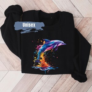 Dolphin Graphic Sweatshirt | Vibrant Watercolor Dolphin Sweatshirt ...