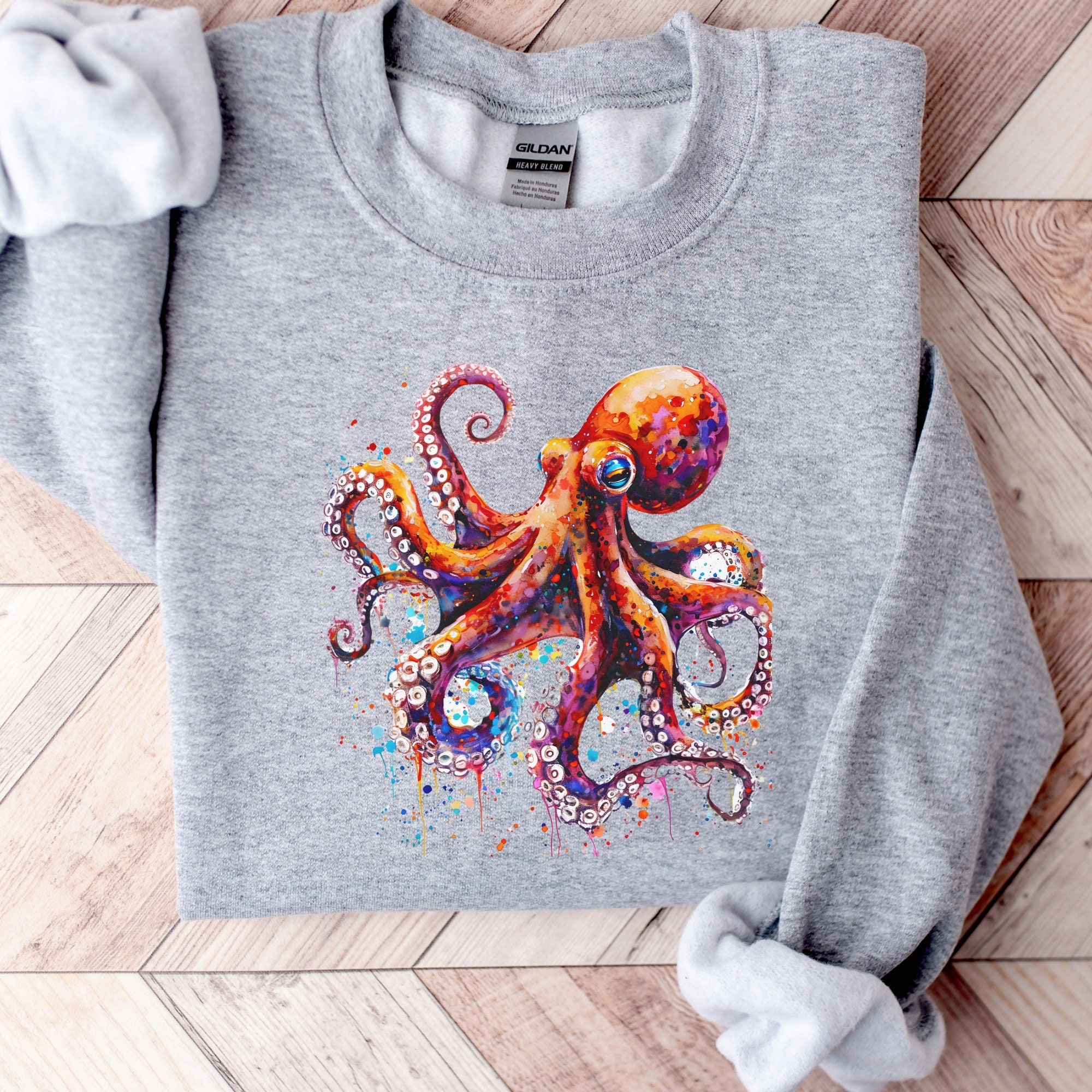 Octopus Vibrant Color Sweatshirt | Ocean Lover Gift | Ocean Sweater ...