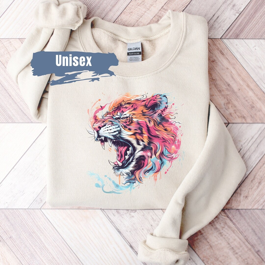 Vibrant Color Lion Sweatshirt | Lion Lover Gift | Animal Crewneck ...
