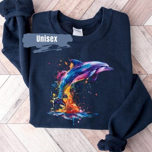 Dolphin Graphic Sweatshirt | Vibrant Watercolor Dolphin Sweatshirt ...