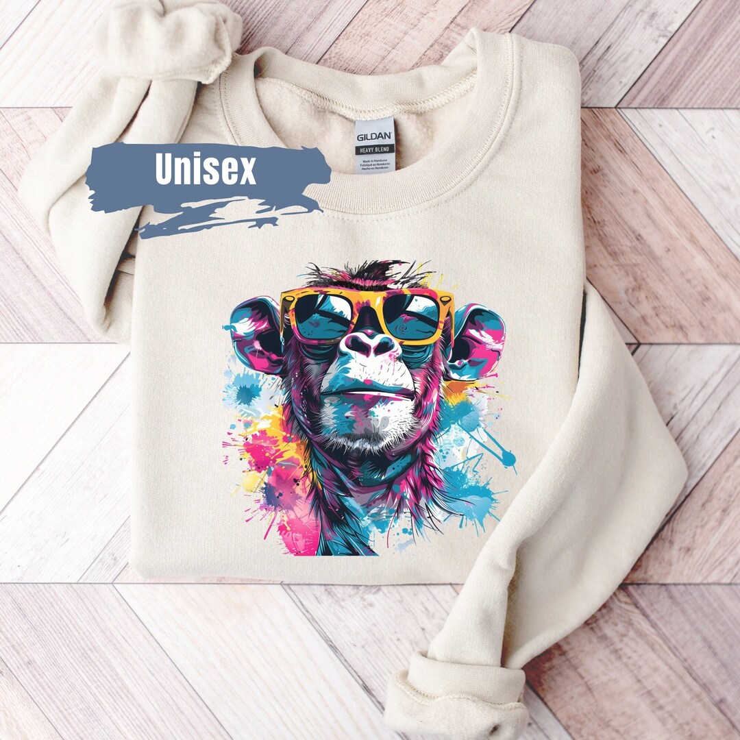 Vibrant Color Monkey Sweatshirt | Chimpanzee Monkey Sweater | Animal ...