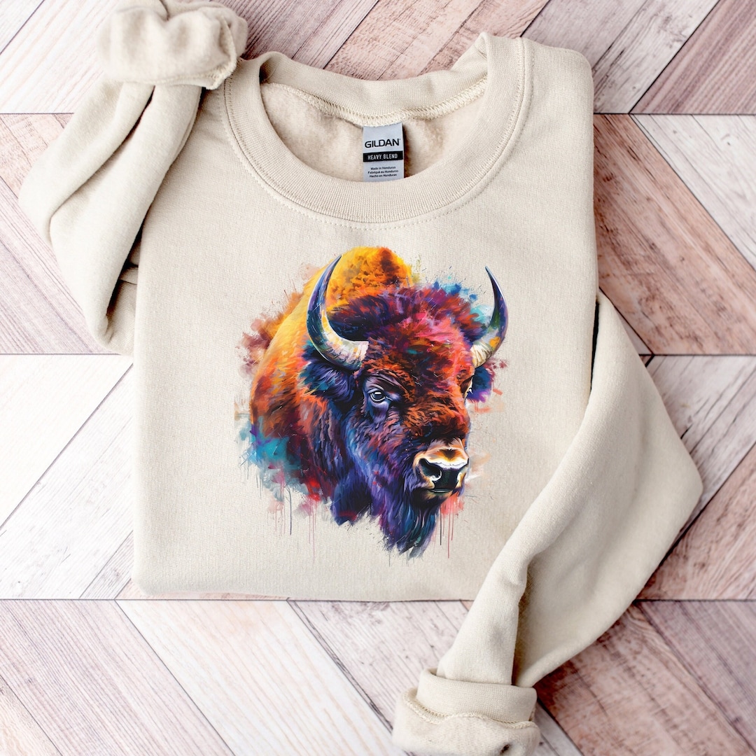 Bison Vibrant Watercolor Sweatshirt | American Buffalo Sweater ...