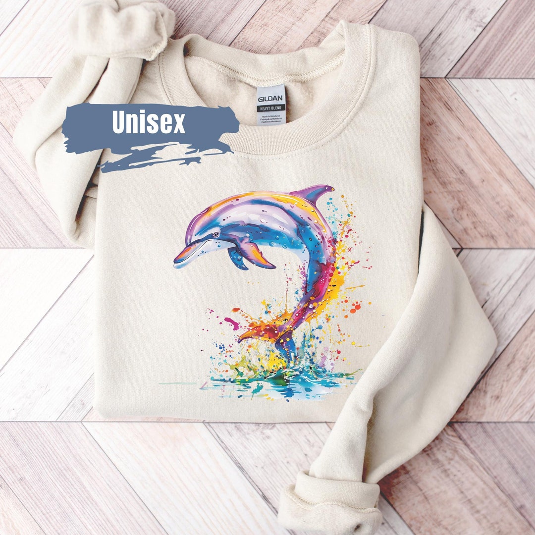 Dolphin Graphic Sweatshirt | Vibrant Watercolor Dolphin Sweatshirt ...