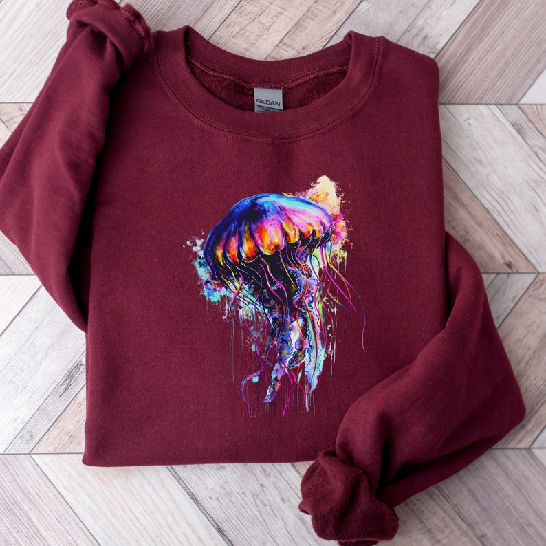 Jellyfish Vibrant Color Sweatshirt Under the Sea Sweater Jellyfish ...