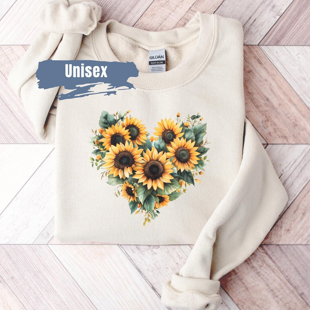 Heart Shaped Sunflower Sweatshirt | Women's Floral Sweatshirt | Floral ...
