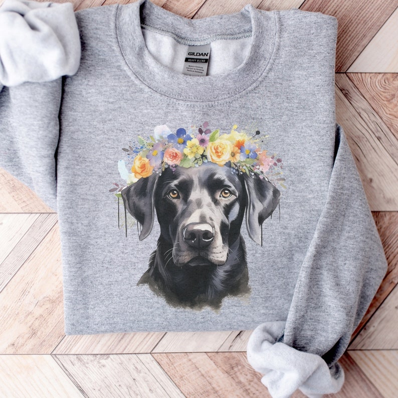 Black Lab Flower Sweatshirt Black Lab Sweater Chocolate Lab Crewneck ...