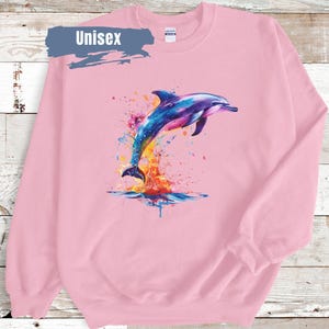 Dolphin Graphic Sweatshirt | Vibrant Watercolor Dolphin Sweatshirt ...