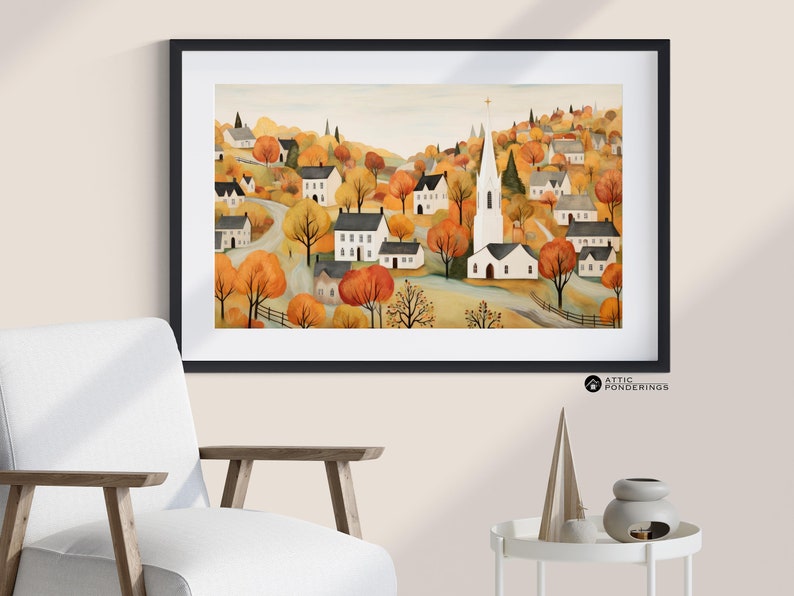 Folk Art Fall Village Wall Art Fall Village Wall Decor Folk Art Fall ...