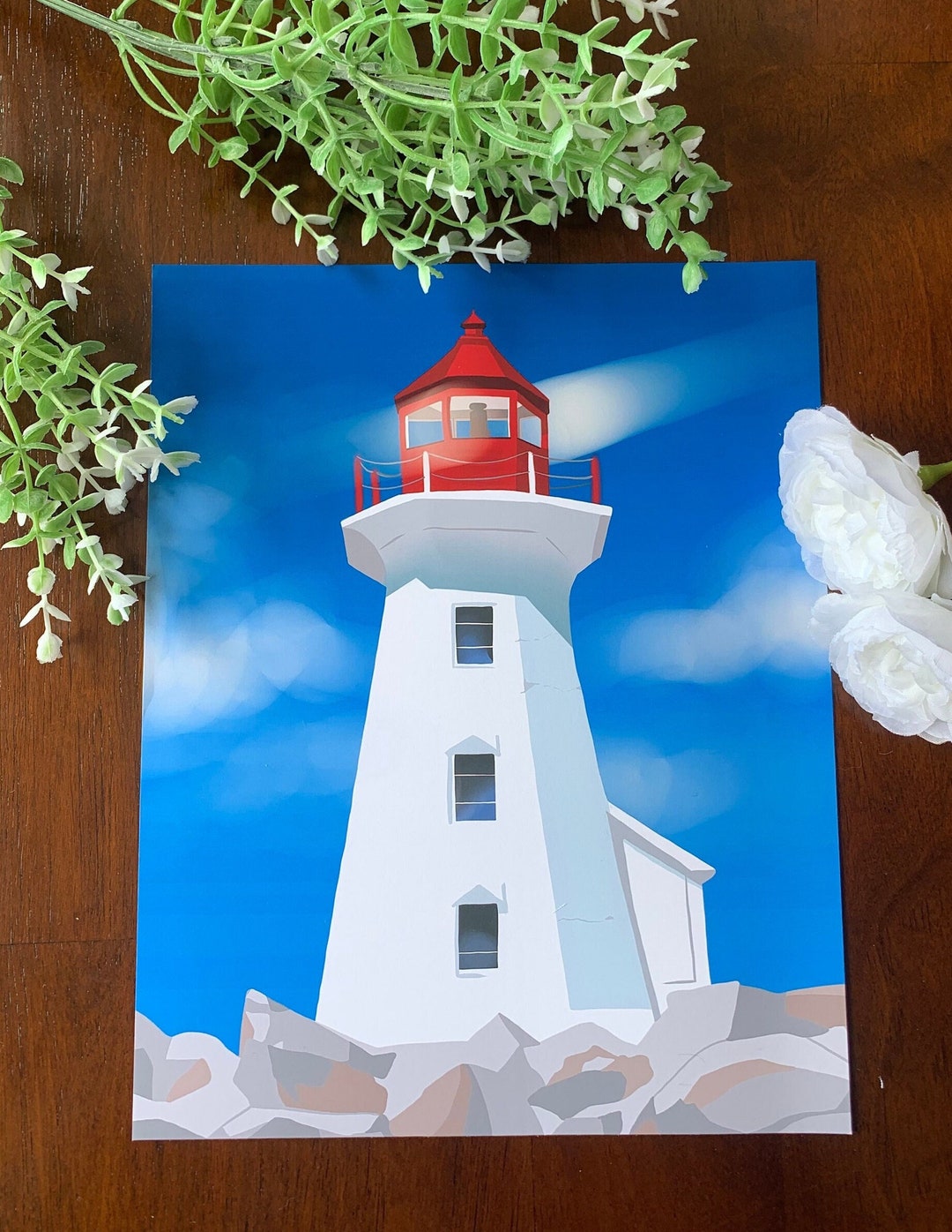 Peggys Cove Lighthouse Art Print Colourful Nova Scotia Digital Painting ...