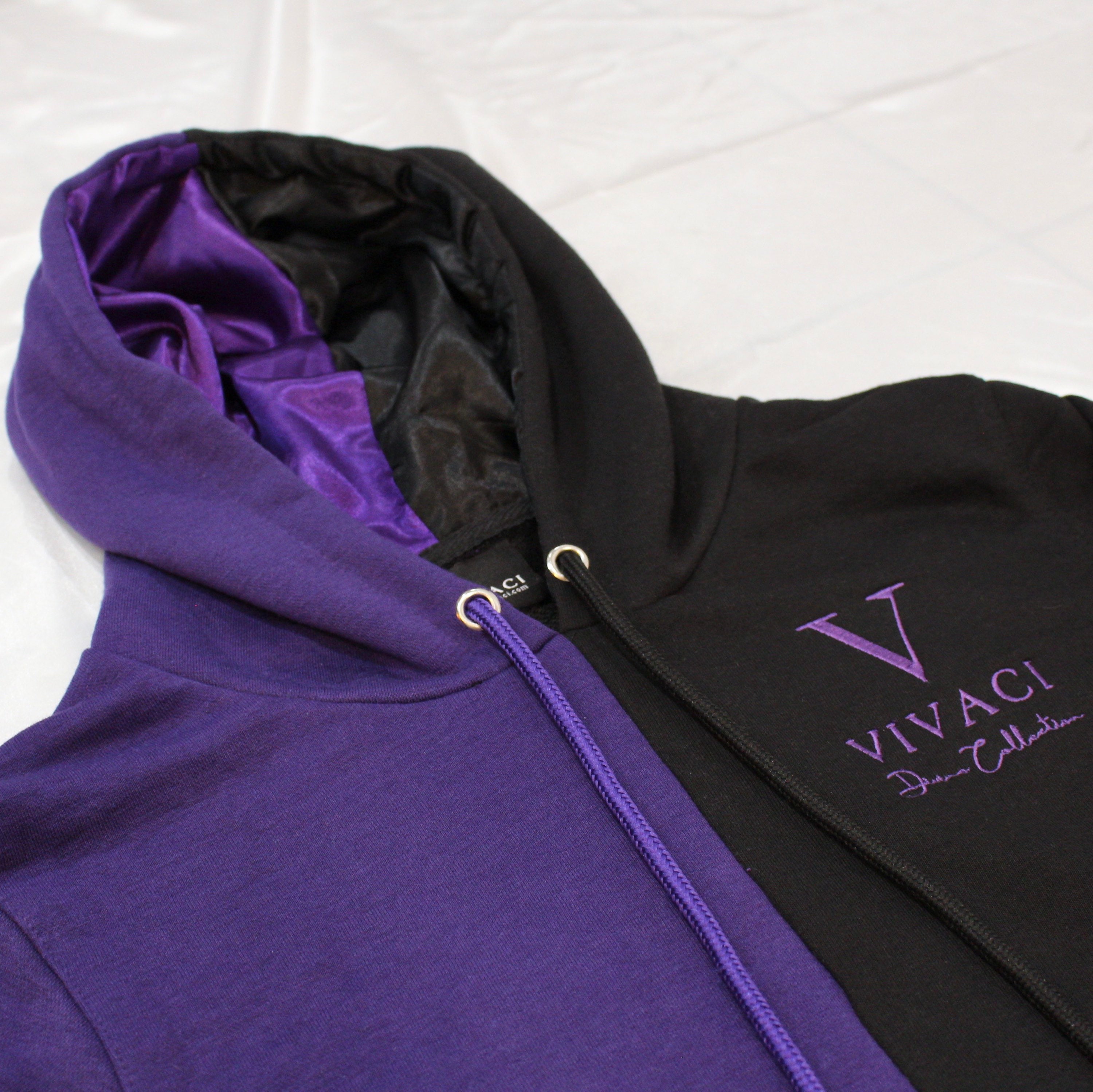 Purple & Black Split Color Satin Lined Embroidered Hoodie for Curly ...