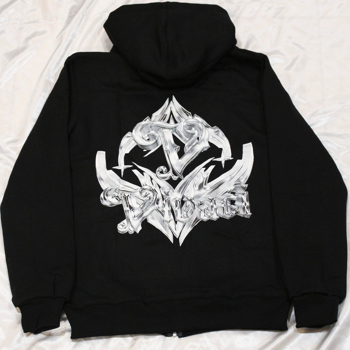 White Hood Rhinestone Satin Lined Black Hoodie V2 for Curly Hair and ...