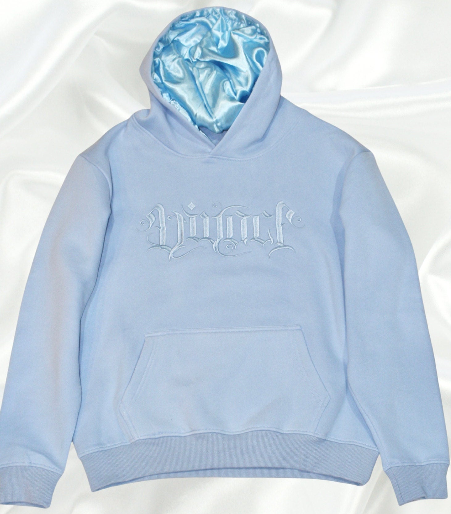 Light Blue Embroidered Satin Lined Hoodie for Curly Hair and Natural ...