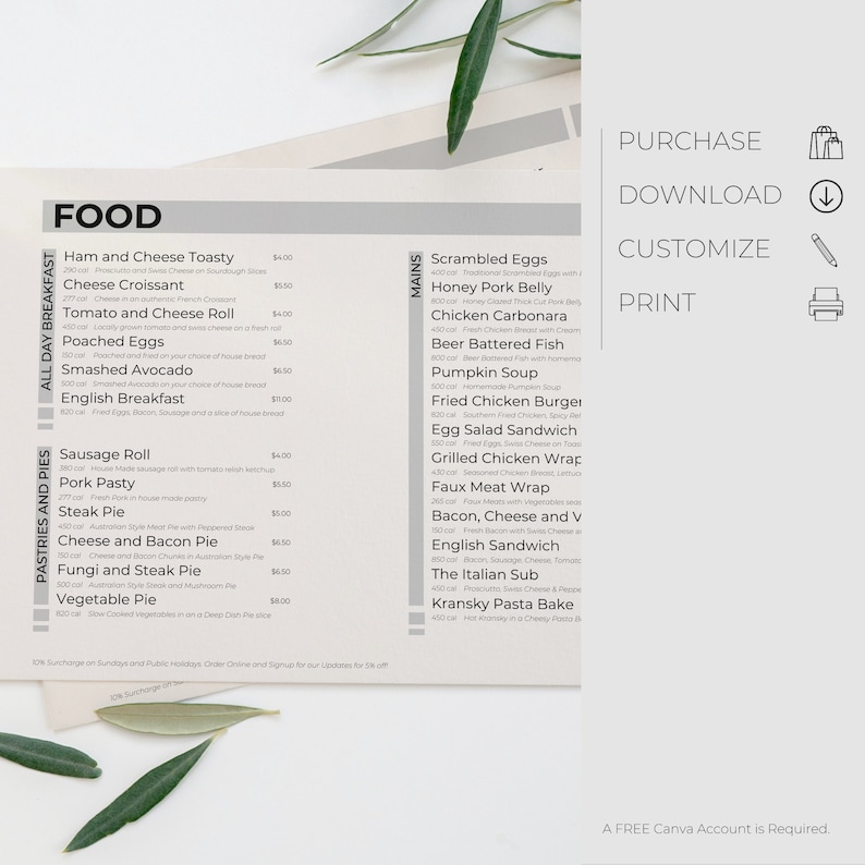 Simple Cafe Menu Template Double Sided Menu With Items and - Etsy