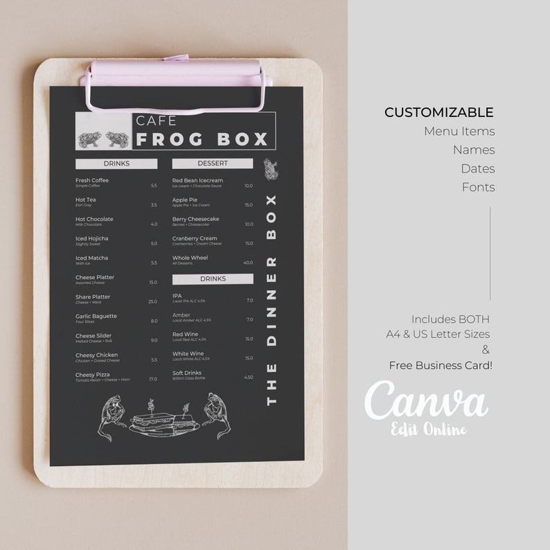 Simple Cafe Menu Template Two Column Menu With Items and Descriptions ...