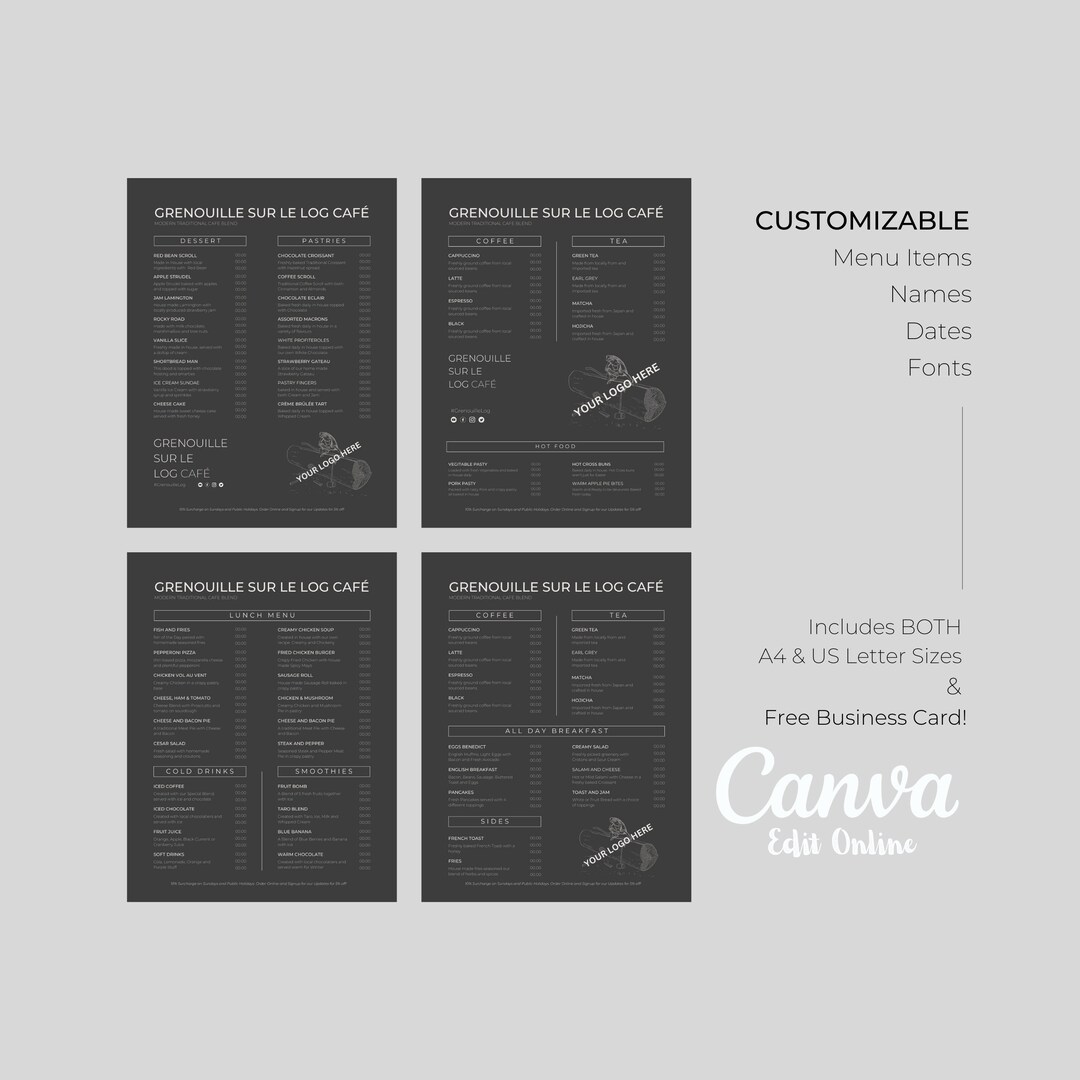 Cafe Menu Template - Two Column Menu With Items, Descriptions and ...